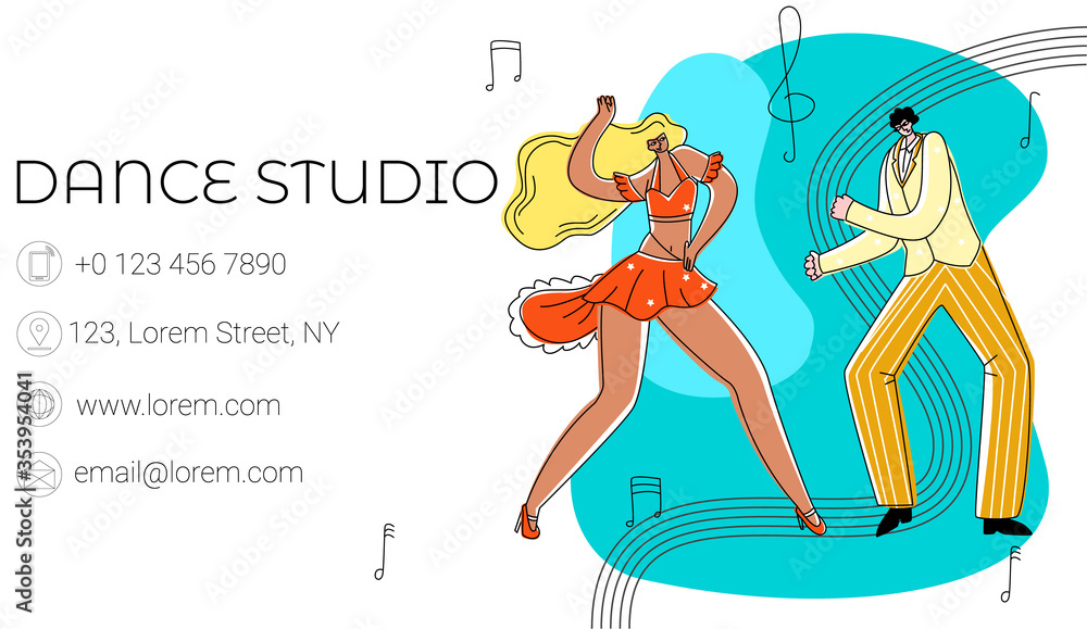 Vector flat business card template for dance Studio, school, club, etc ...