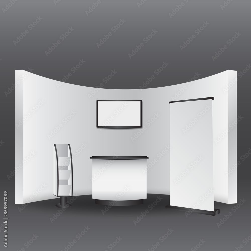 exhibition booth or counter promotion with wall from front view. render ...