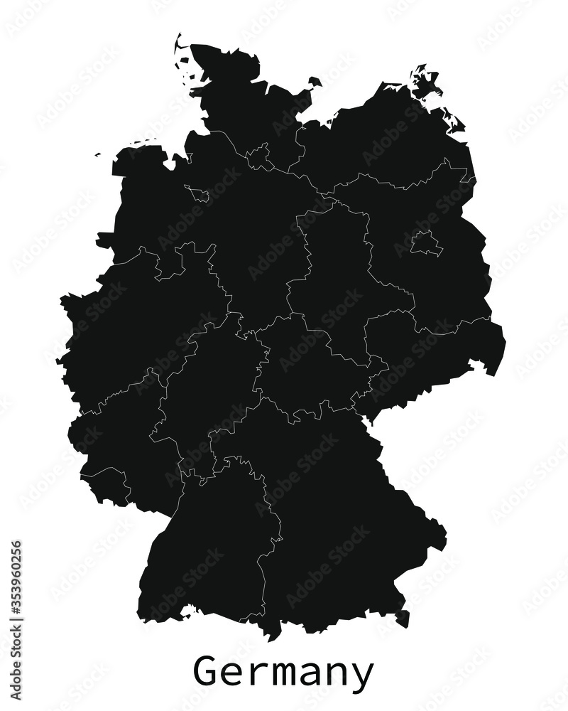 Black and white detailed Germany map with regions outlined vector Stock ...