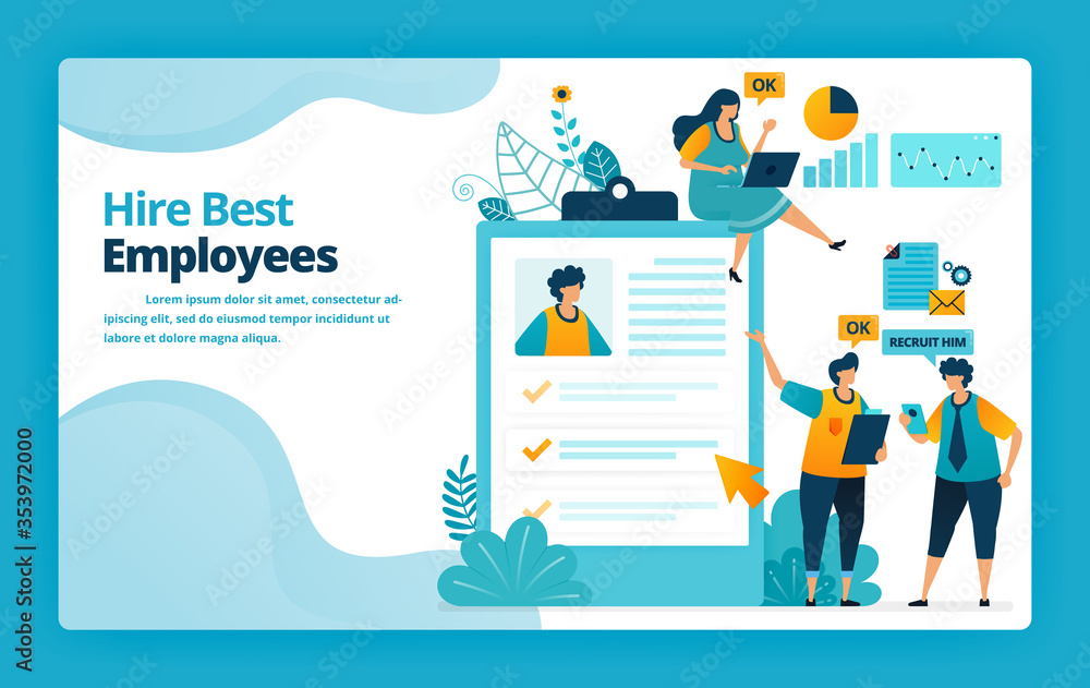 Vector illustration of landing page of hire best employees with exams ...