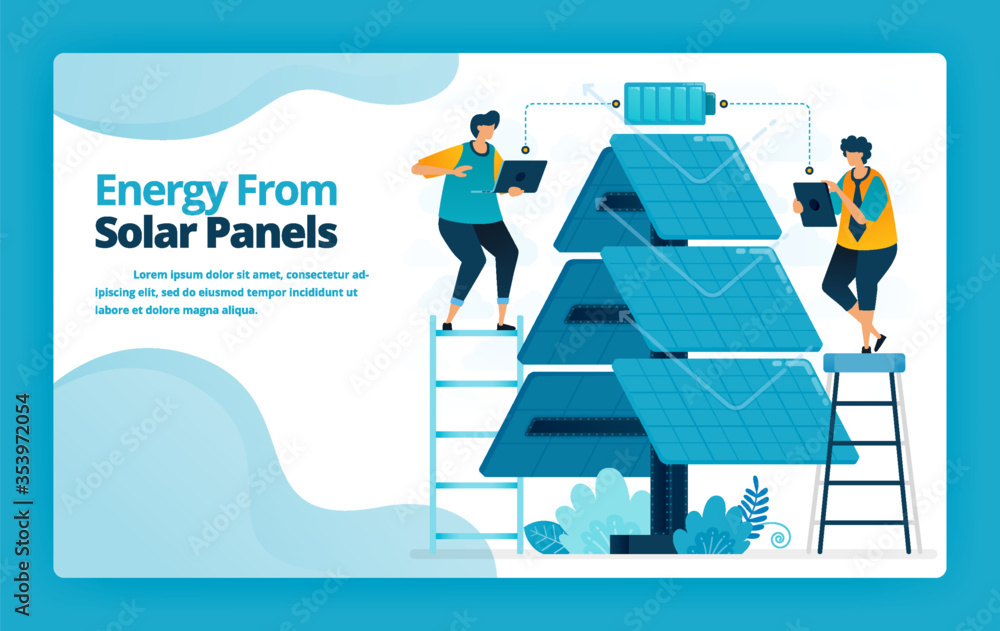 Vector illustration of landing page of alternative energy with solar ...