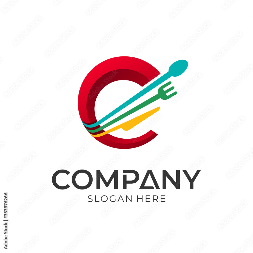 letter c logo design with spoon,fork and knife suitable for restaurant ...
