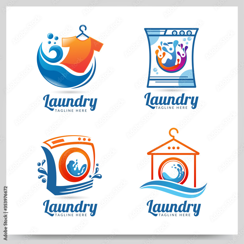 Collection of laundry logo design. Graphic design element. Stock Vector ...