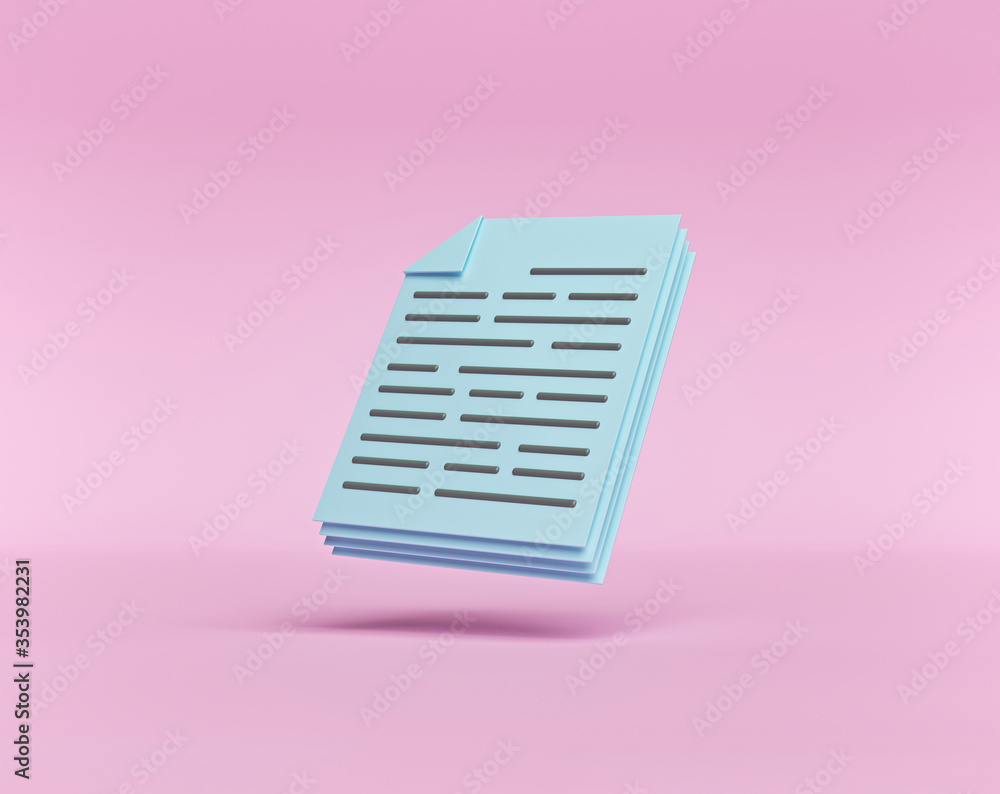 minimal Documents icon. Stack of paper sheets isolated on pastel pink ...