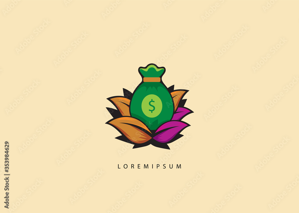 money leaf logo, eco fresh money. green vector- sack of money ...