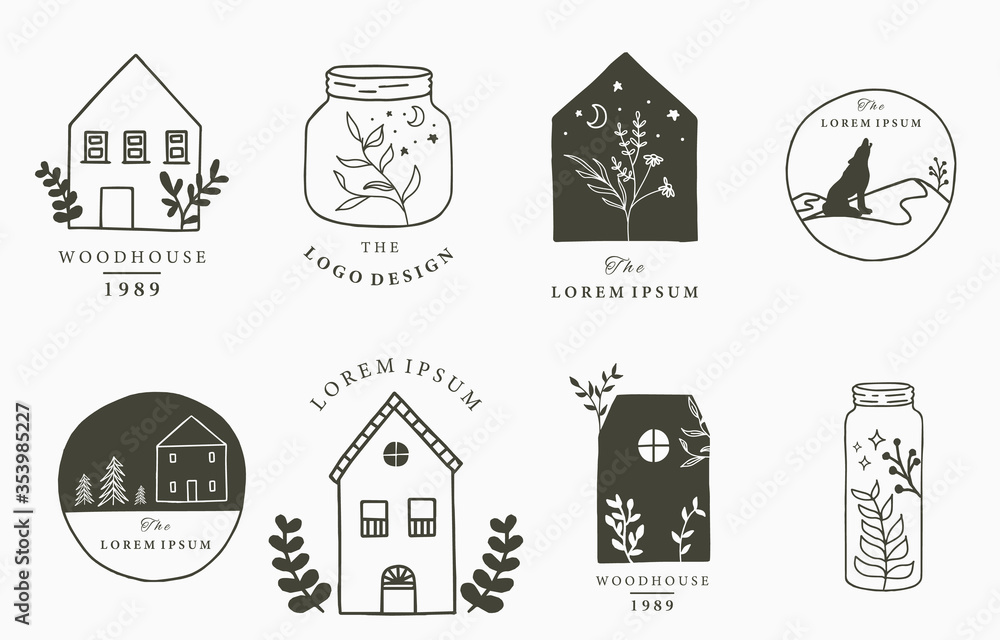 Home and house logo collection with wild,natural,animal,flower,circle ...