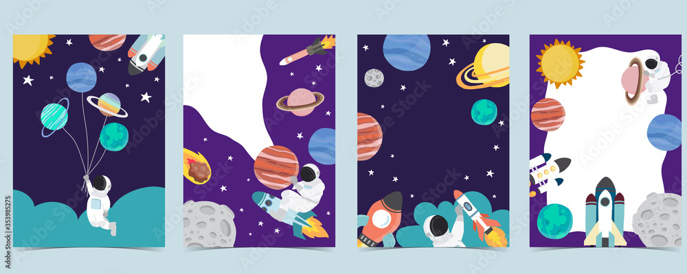 Collection of space background set with astronaut, planet, moon, star ...