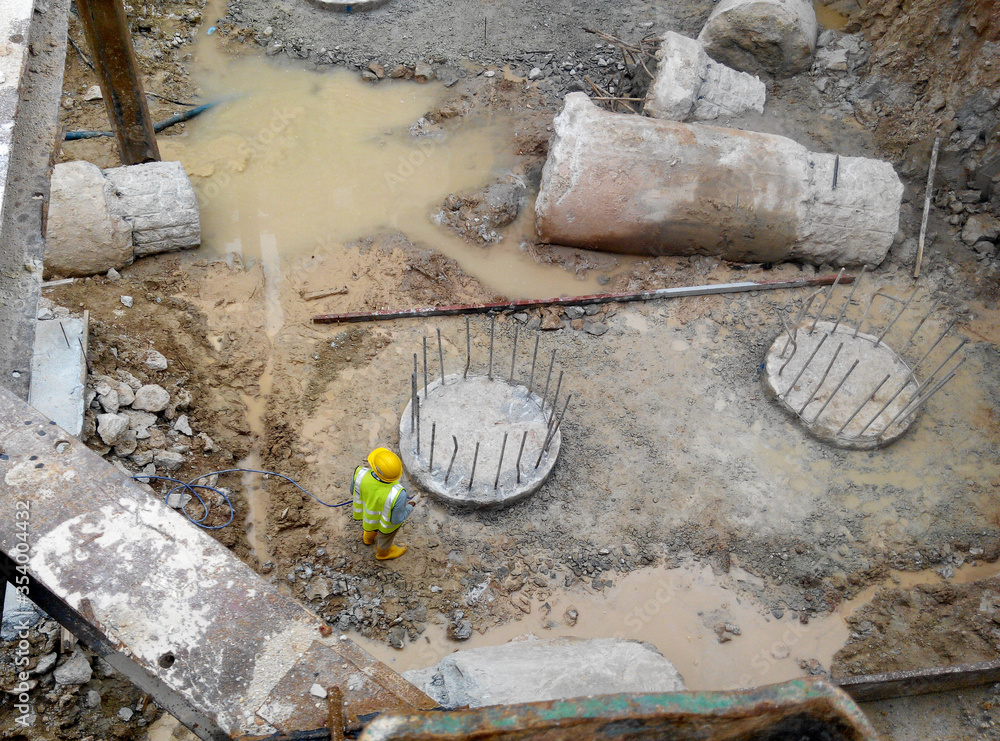 JOHOR, MALAYSIA -MARCH 28, 2016: Excavated and cut to level bore pile ...
