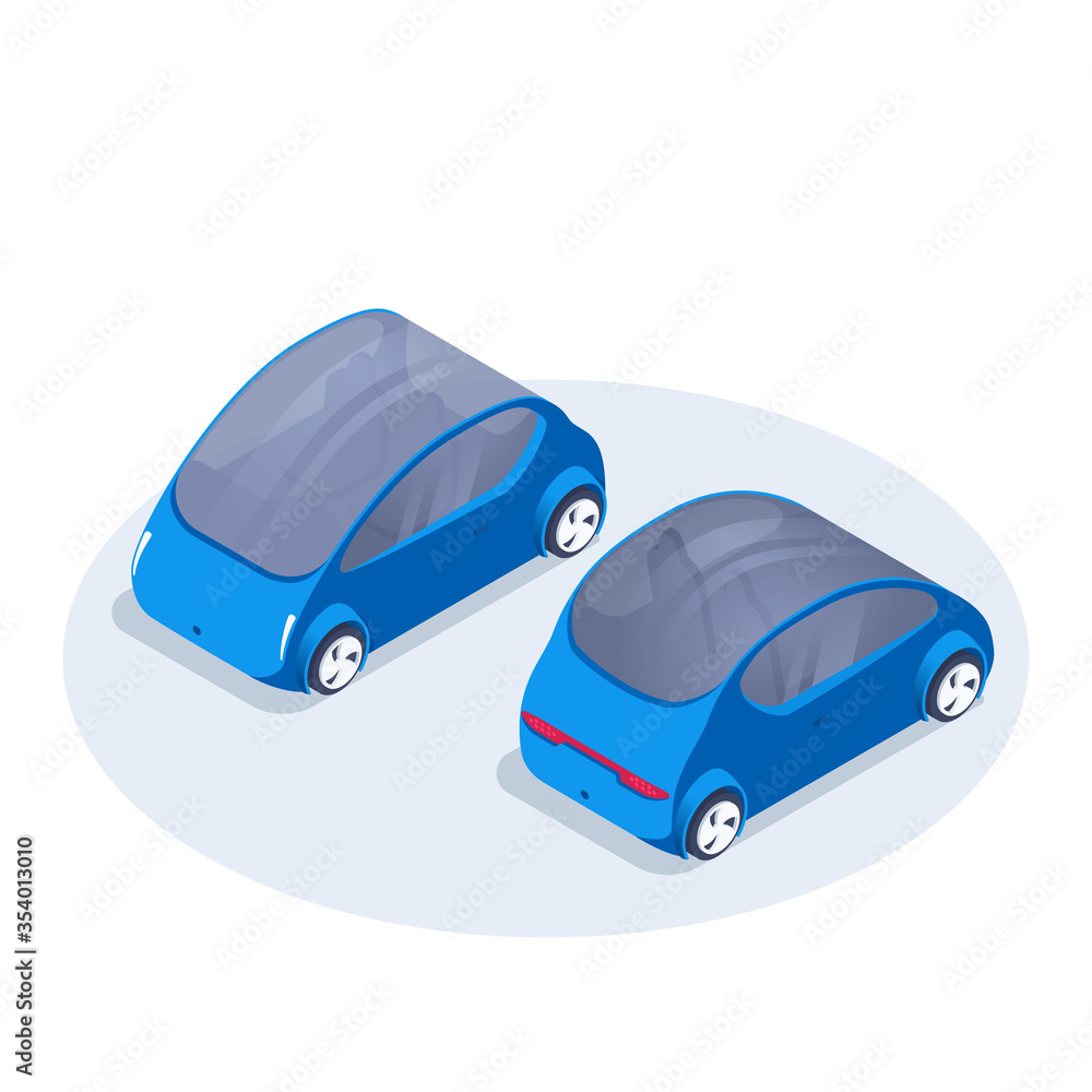 isometric vector image on a white background, front and back view car ...