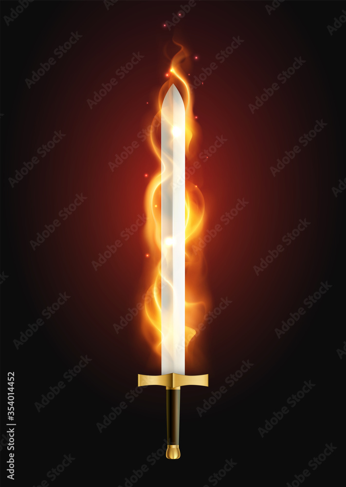 Flaming Sword Realistic Image Stock Vector | Adobe Stock