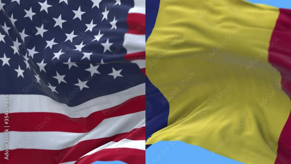 4k seamless United States of America USA and Romania National flag slow ...