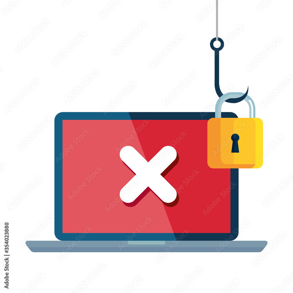 data phishing hacking online scam concept, with laptop and padlock hook ...
