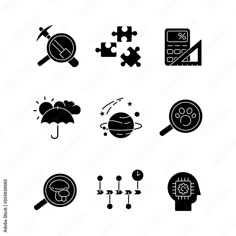 Scientific Fields Black Glyph Icons Set On White Space Different scientific-fields-black-glyph-icons-set-on-white-space-different