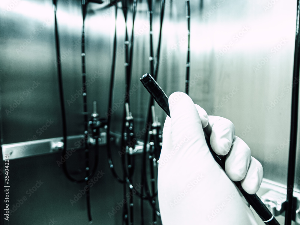 Nurse staff hands held Camera Gastroscopy, Esophagoscopy that has been ...