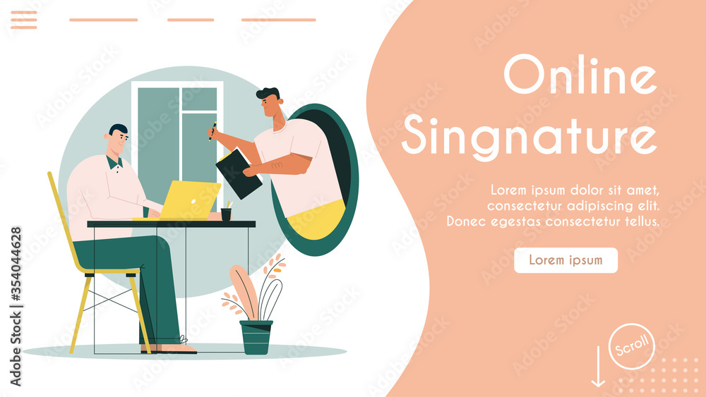 Vector banner illustration of online digital signature Stock Vector ...