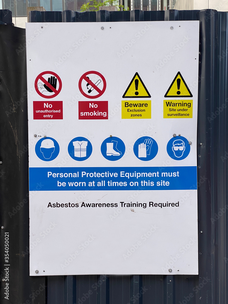 Construction site health and safety message rules sign board signage on ...
