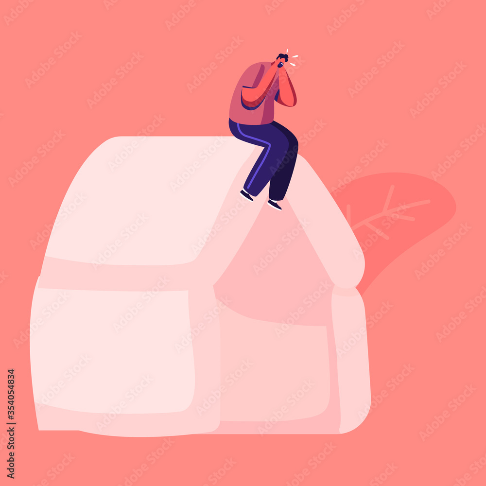 Male Character Suffering of Noise Pollution. Big City Social Problem of ...