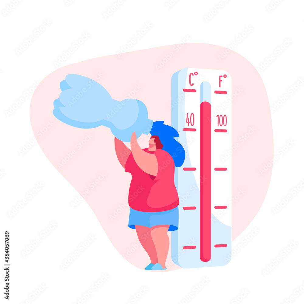 Female Character Suffer of Hot Temperature during Summer Time at Home ...