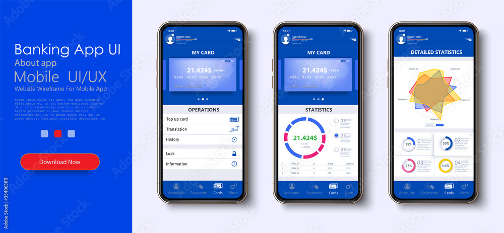 Online Banking Mobile Apps UI, UX, GUI set with wallet, shopping, my ...