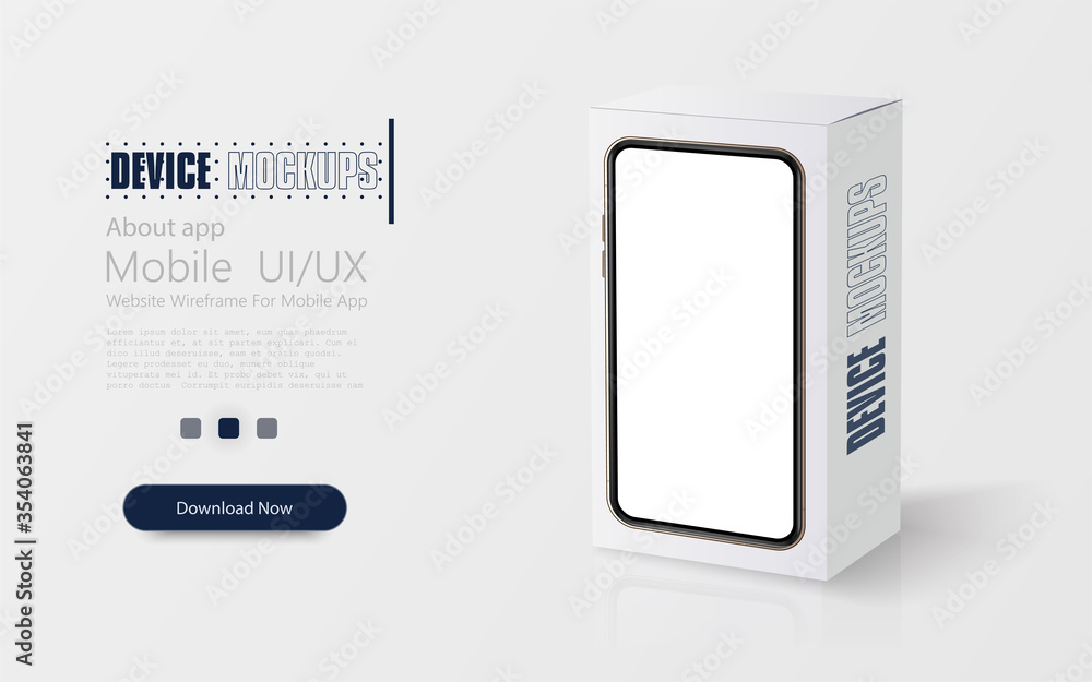 Realistic smartphone mockup. White box layout, side view. A mobile ...