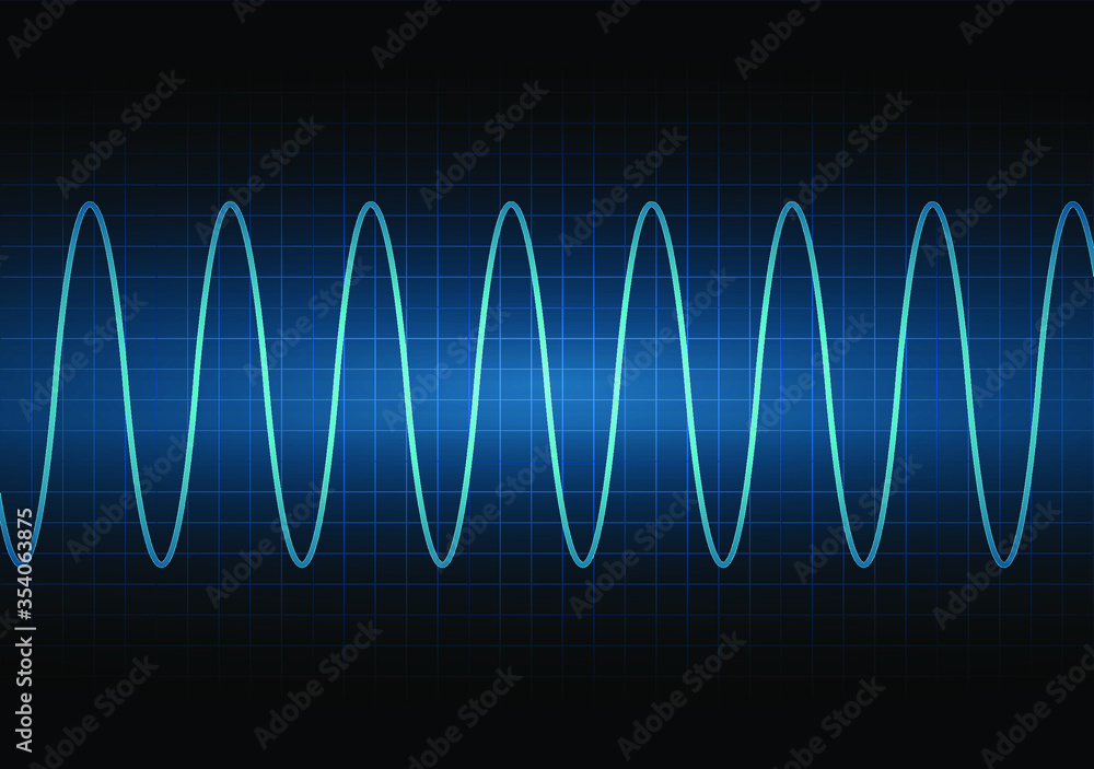 Signal amplitude. Voltage waveform. Sound wave of light on a dark ...