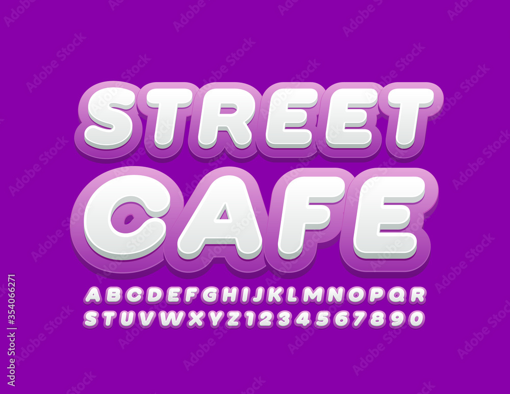 Vector trendy sign Street Cafe with Violet and White Font. Bright ...