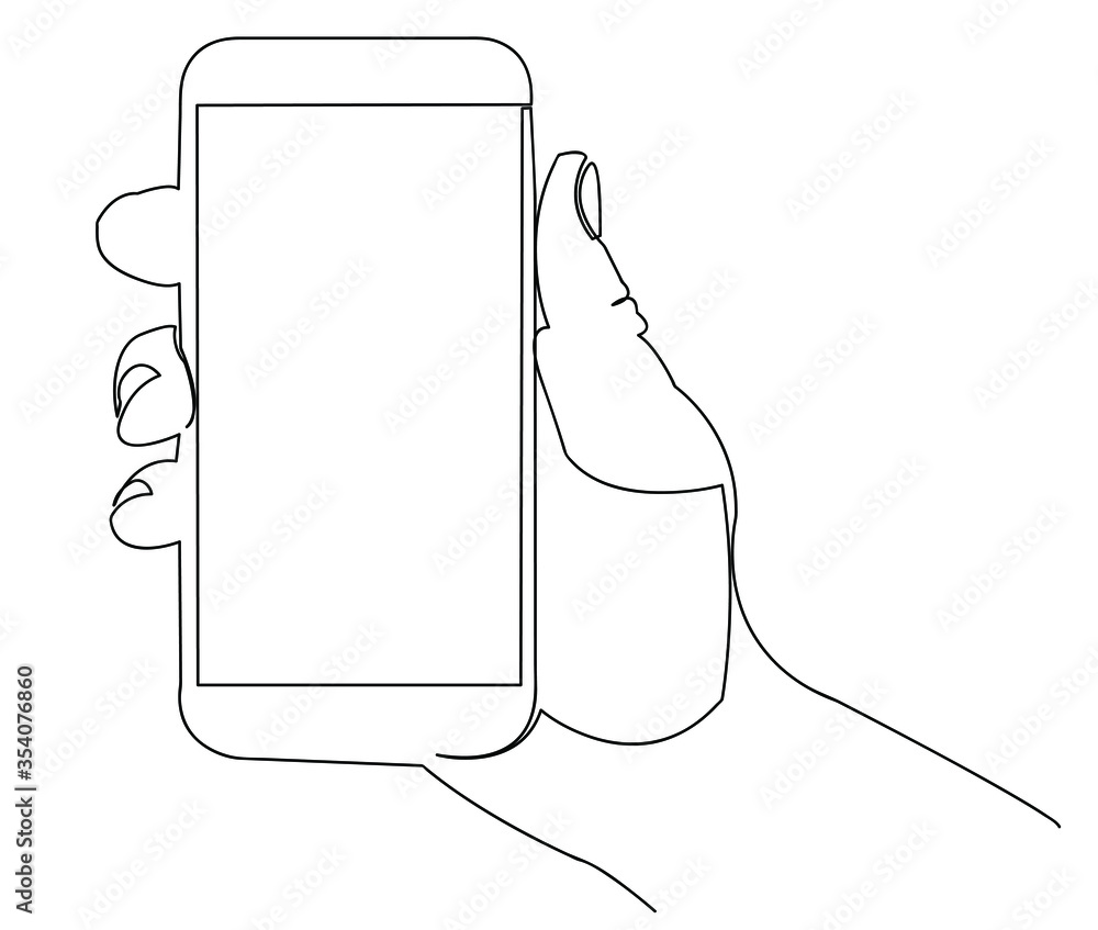 Single line drawing Concept of hand holding a cell phone or Mobile ...
