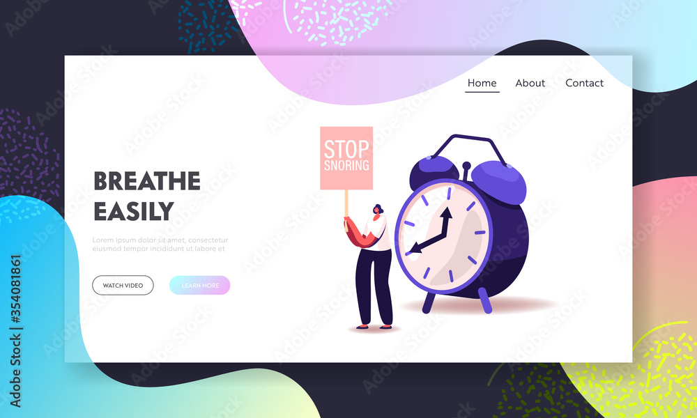Woman Protesting against Sleeping Snore Landing Page Template. Asleep ...