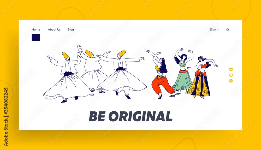Arabic Dances Landing Page Template. Whirling Dervish and Girls in ...