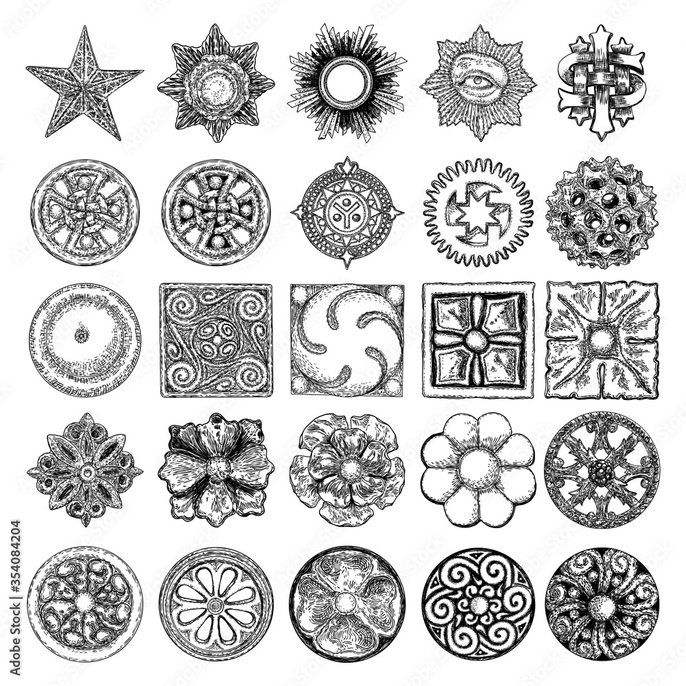 Large set of baroque ancient vintage style flowers design elements and ...