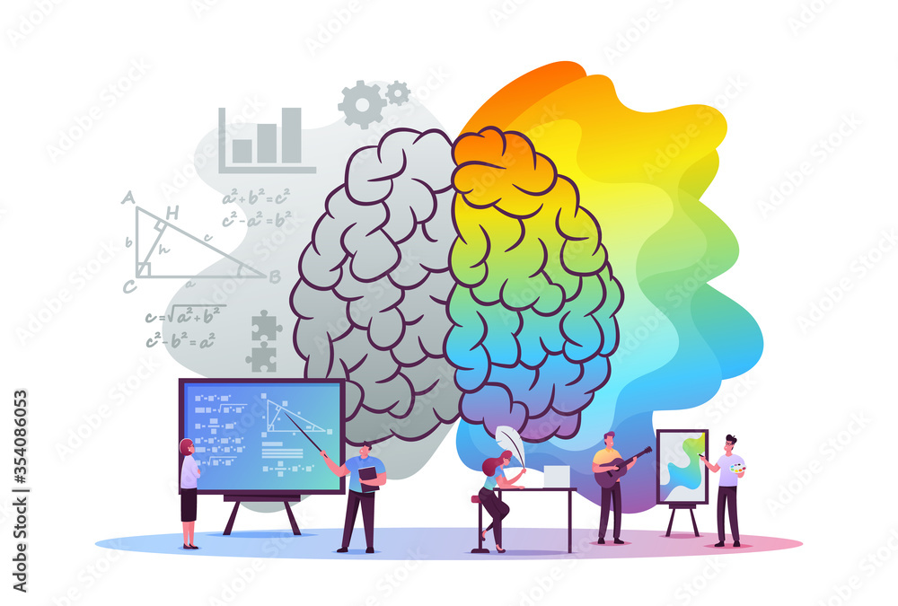 Creative and Logic Thinking Concept. Tiny Male and Female Characters at ...