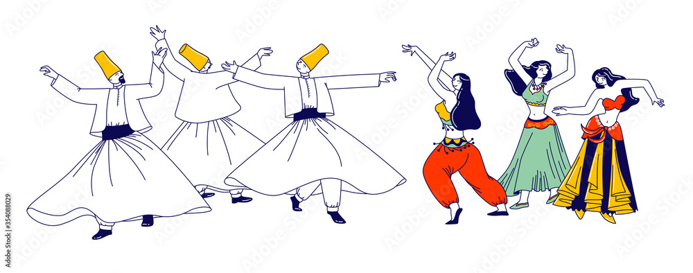 Whirling Dervish in Traditional Outfits and Girls in Arab Dress and ...