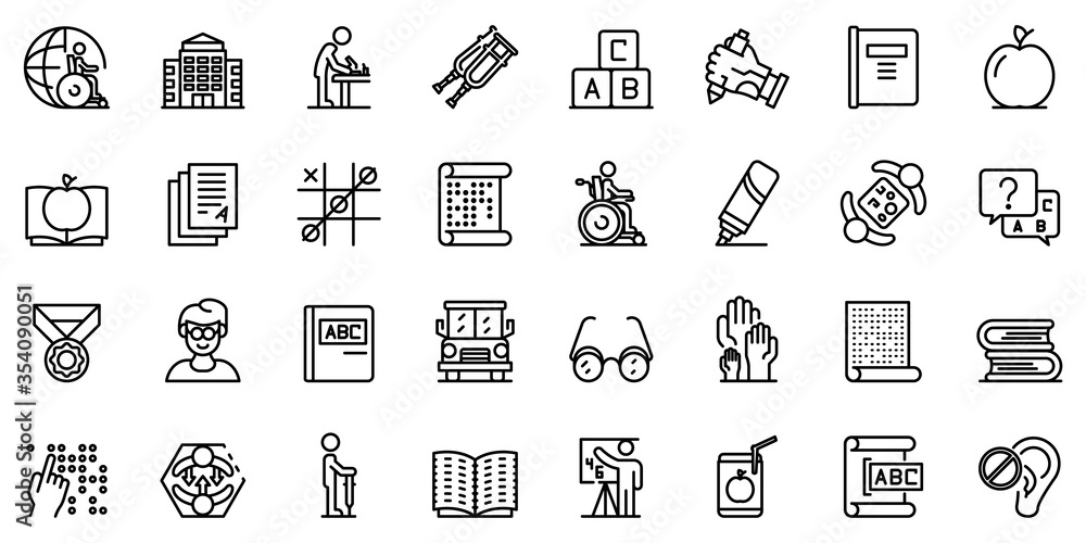 Inclusive education icons set. Outline set of inclusive education ...