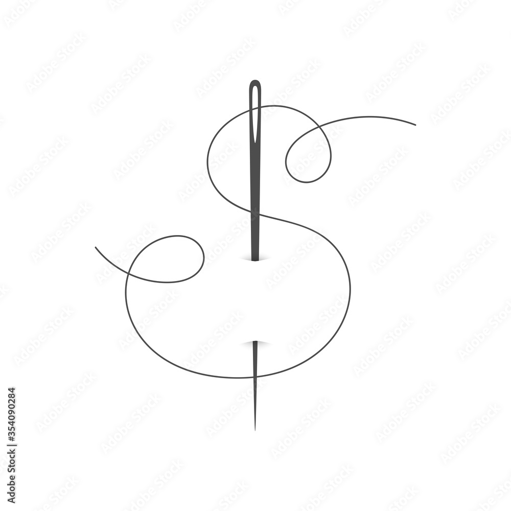 Needle and thread silhouette icon vector illustration. Tailor logo with ...