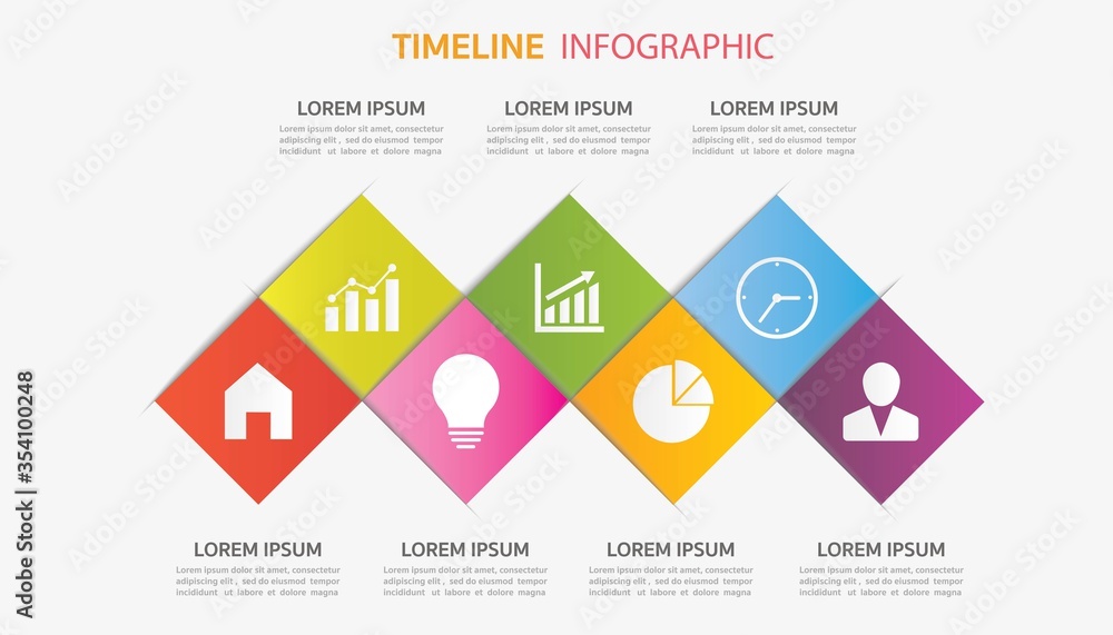Horizontal timeline template with 7 day,Timeline infographic.Weekly ...