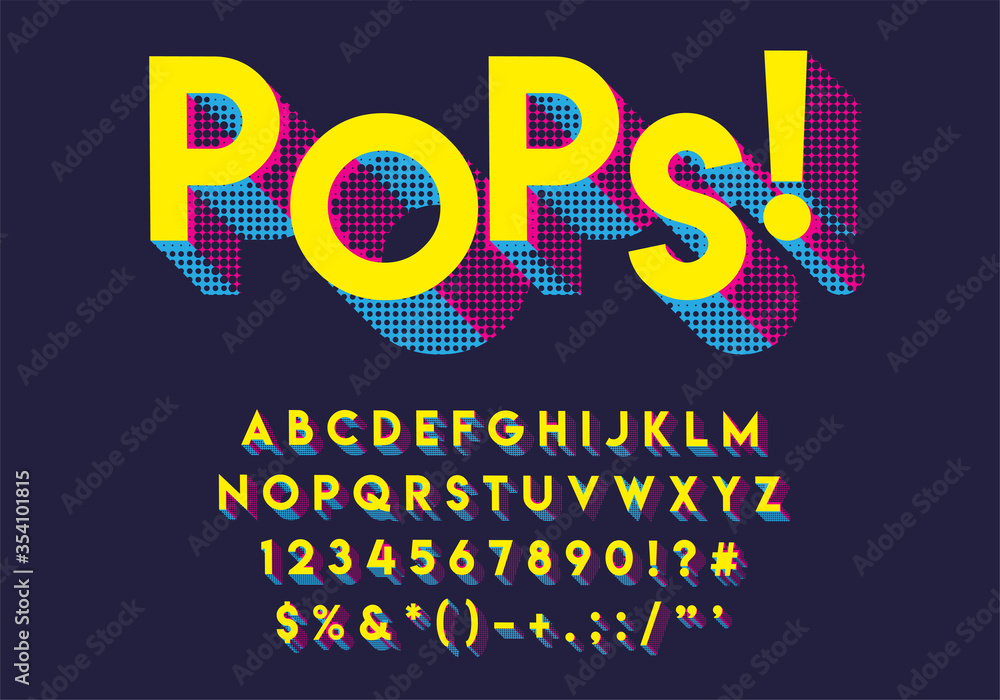 Retro but Modern Colorful Font, Alphabet, Numbers and Symbols. Vector ...
