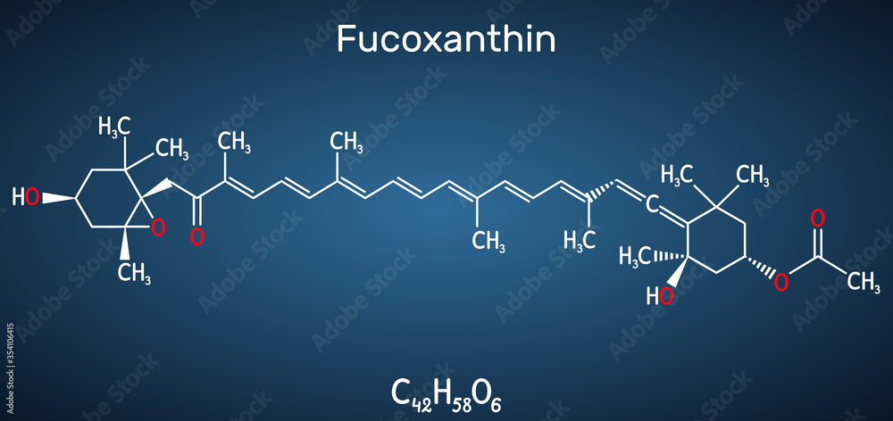 Fucoxanthin, C42H58O6, xanthophyll molecule. It has anticancer, anti ...