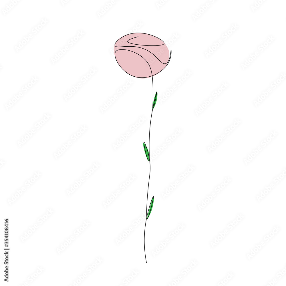 Pink rose flower line drawing, vector illustration Stock Vector | Adobe ...
