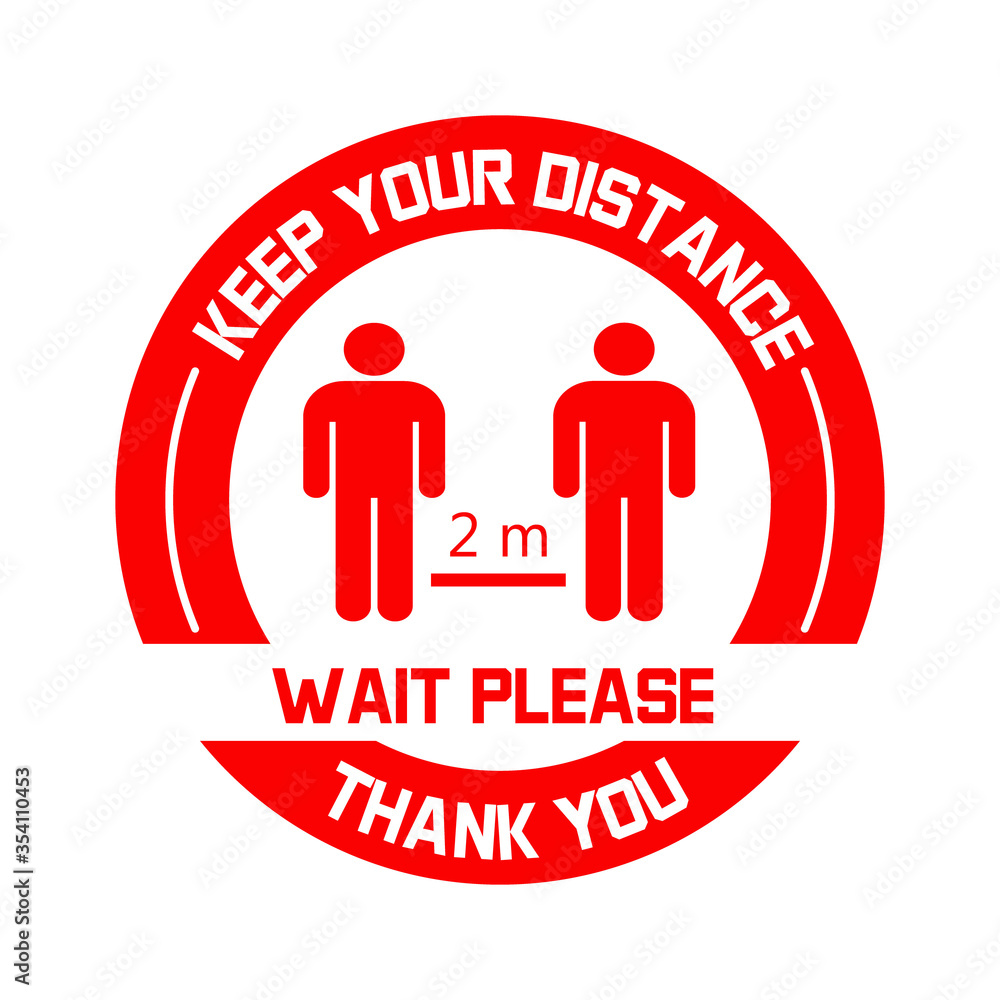 Keep your distance label vector. Social distancing sign in red color ...