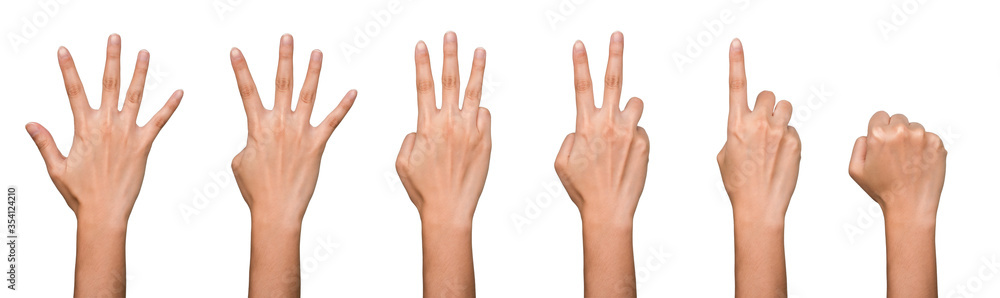 Hand isolated banner: Back Hand displays counting of numbers by using ...