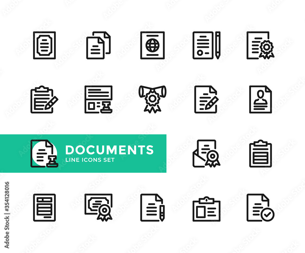 Documents vector line icons. Simple set of outline symbols, graphic ...