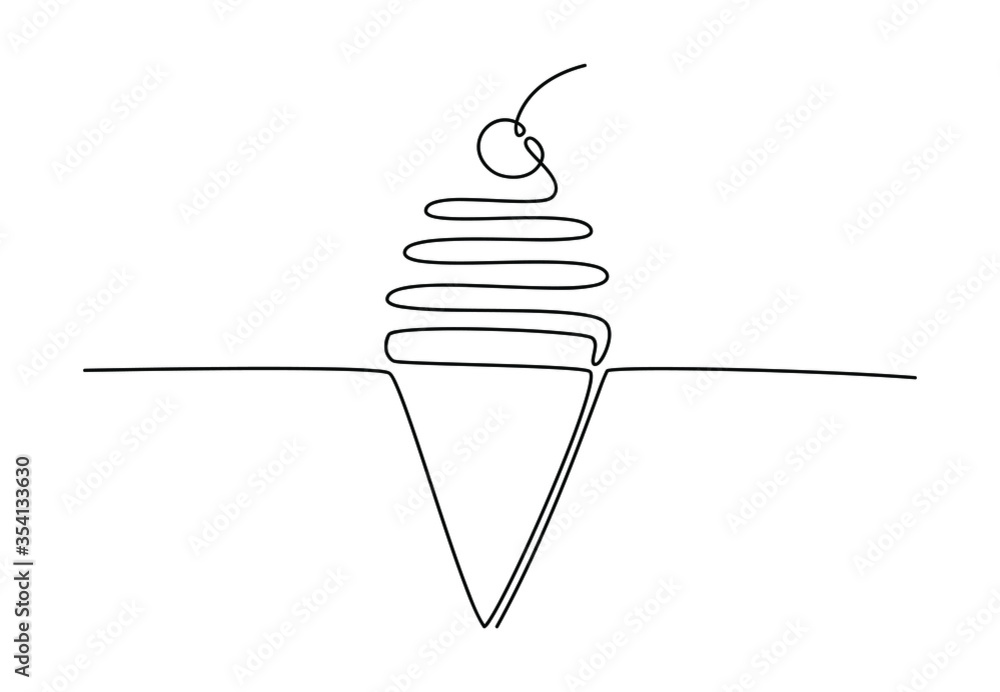 Ice cream cone continuous line drawing. Vector minimalistic linear ...