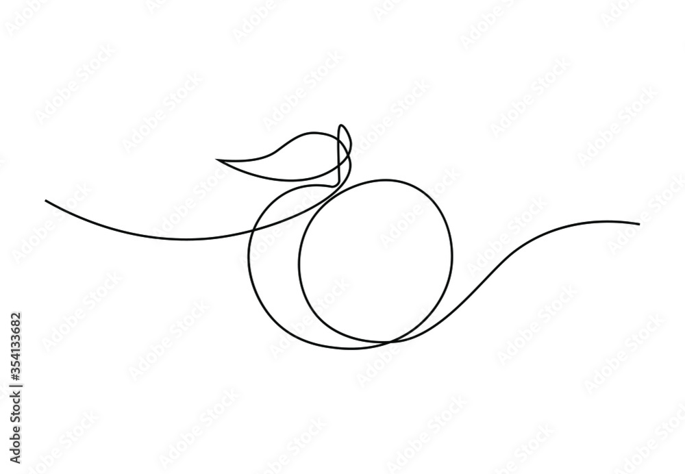 Peach fruit in continuous line art drawing style. Simple black sketch ...