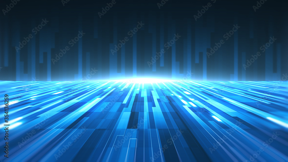 Futuristic Abstract Blue Tech Digital Floor And Wall Background With ...