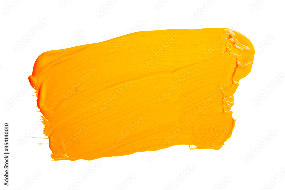 Orange yellow brush stroke isolated on white background. Orange ...