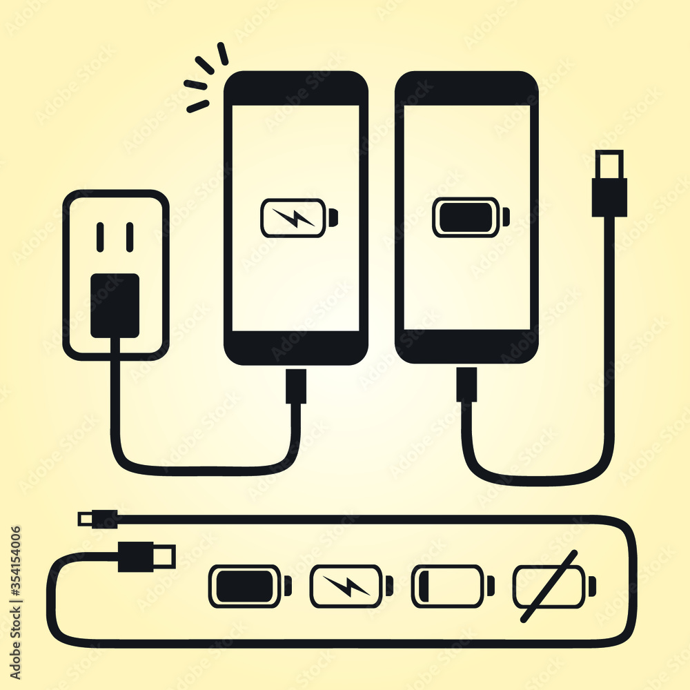 Black smart phone charge icons with battery indicator level, simple ...