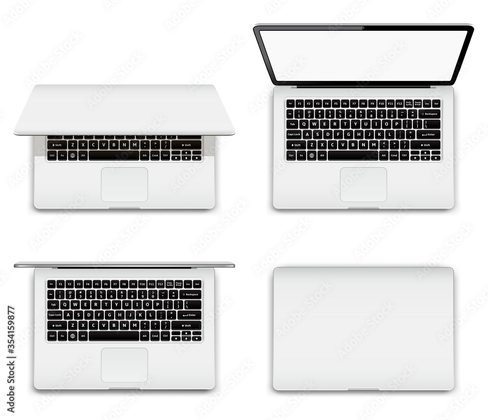 Isolated laptop with open and closed screen on white background Stock ...