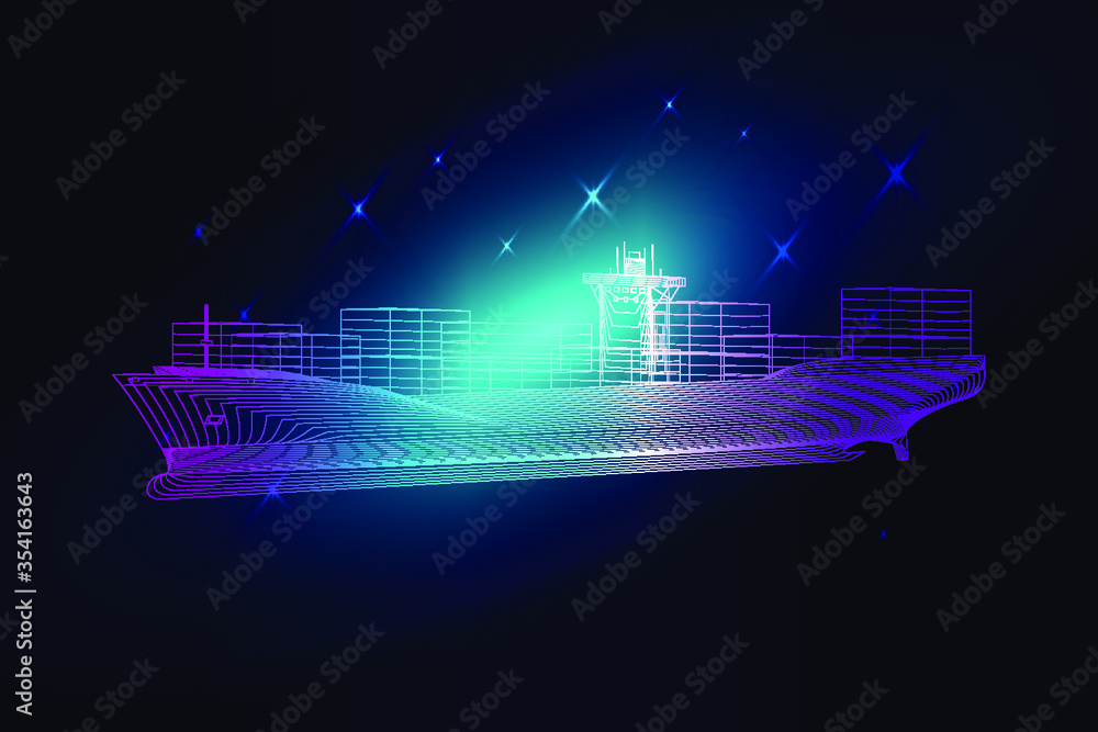 Blue Container ship composed. Marine digital concept. Vector ...