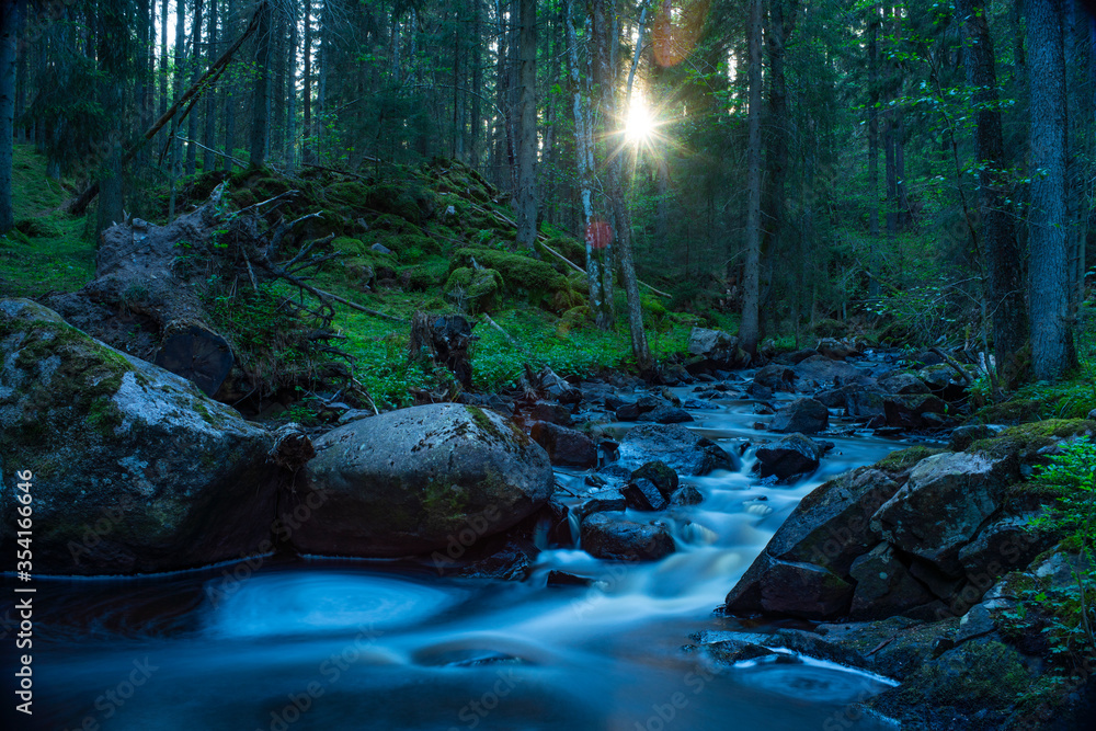 Hassafallen Stunning Waterfall and mystic Sunrays in Rural wild Forest ...