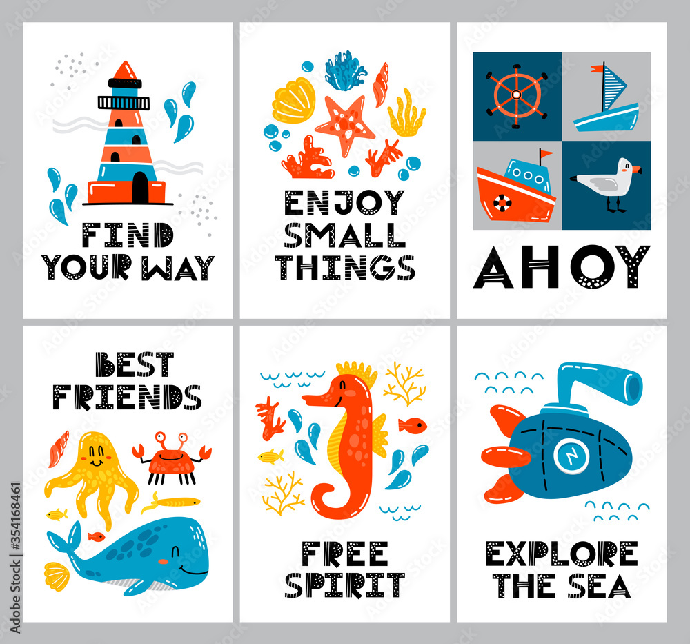 Sea life vector posters Stock Vector | Adobe Stock